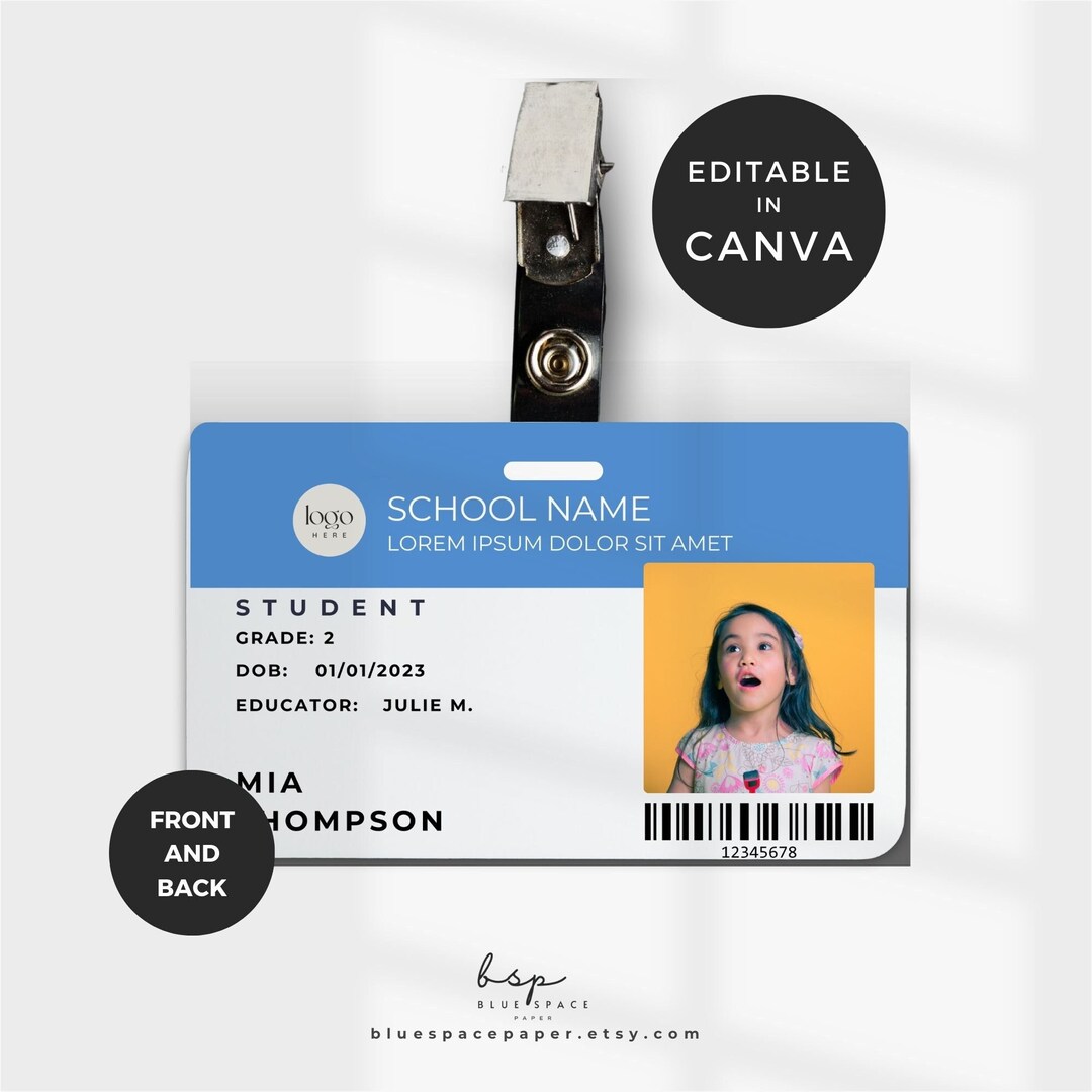 ID Card Template Canva, Editable Name Tag for Kids, Editable ID Badge ...