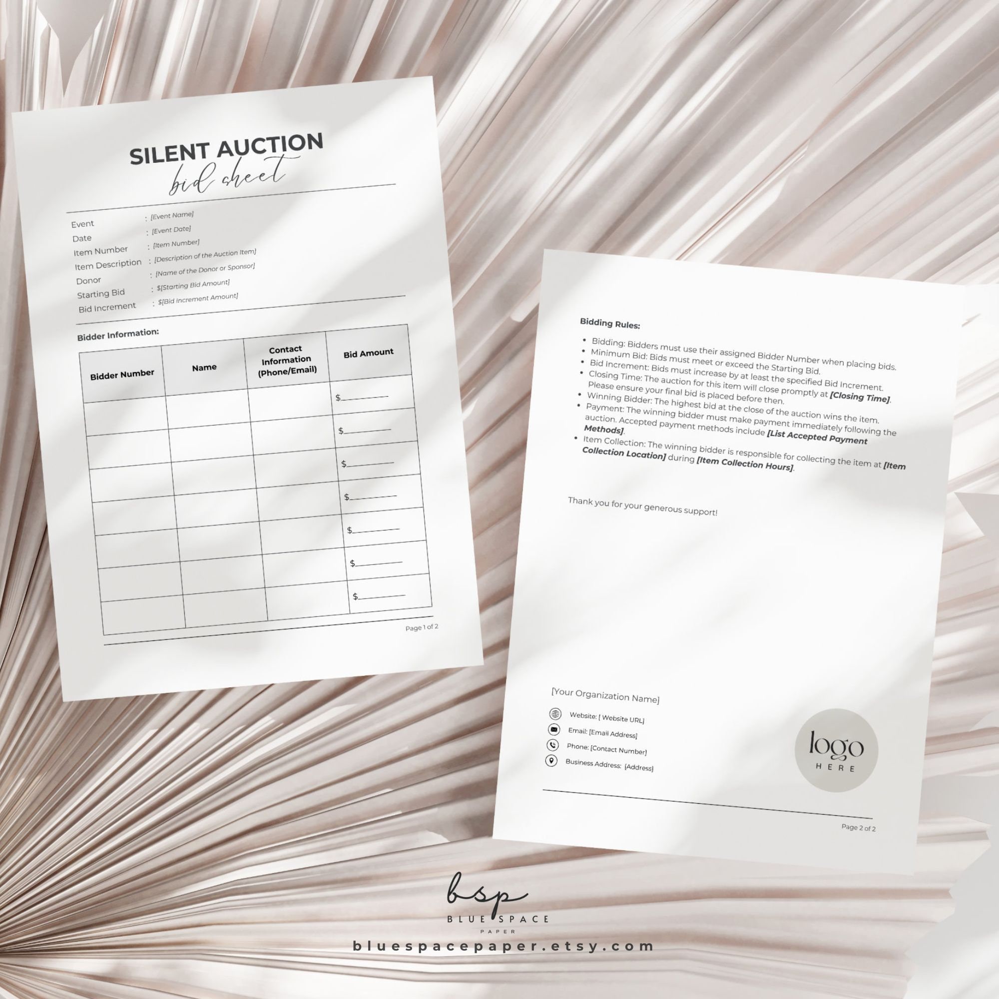 Editable Silent Auction Bid Form, Silent Auction Bid Sheet Template ...