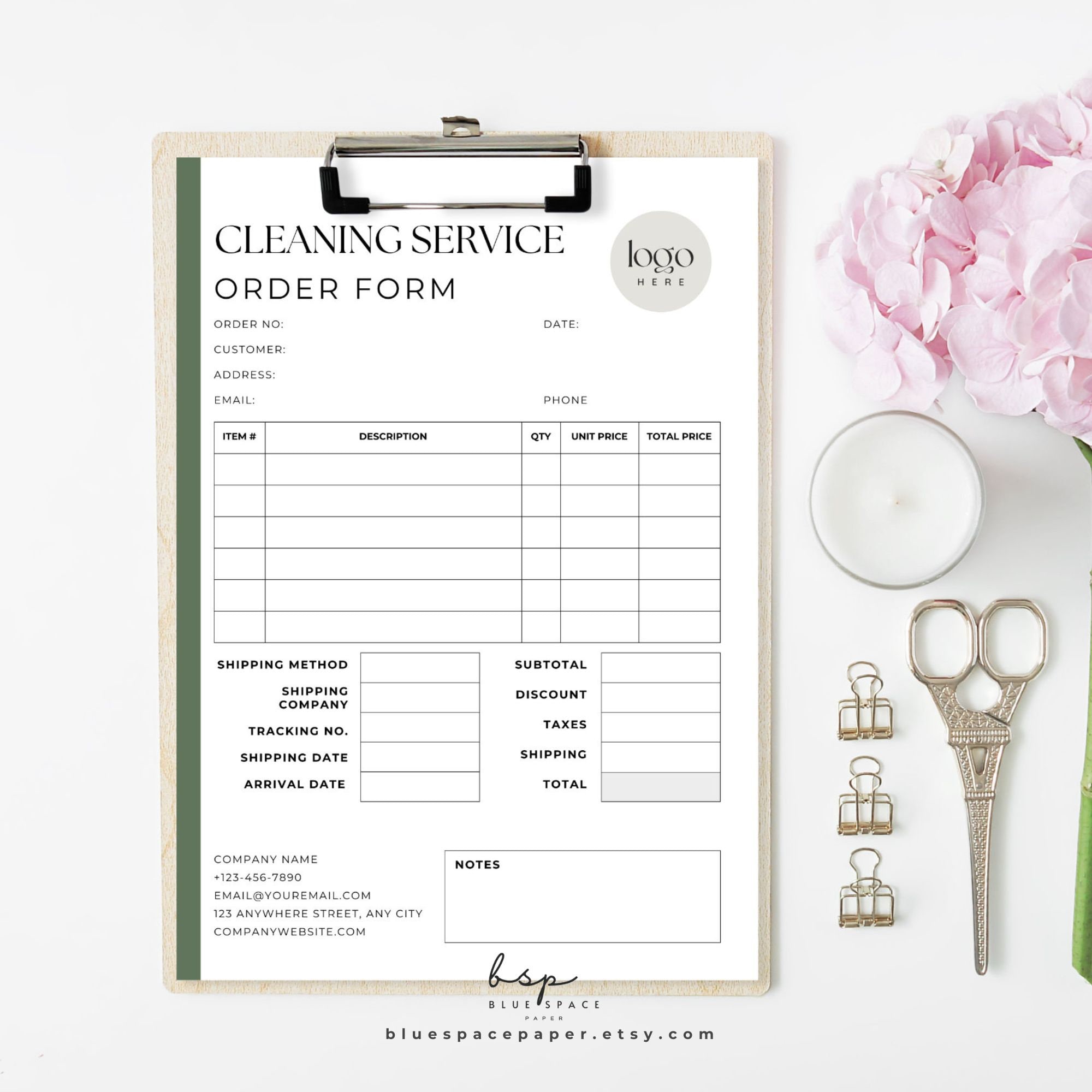 Cleaning Service Order Form, House Cleaning Invoice, Custom Order Form Book, Client Order ...