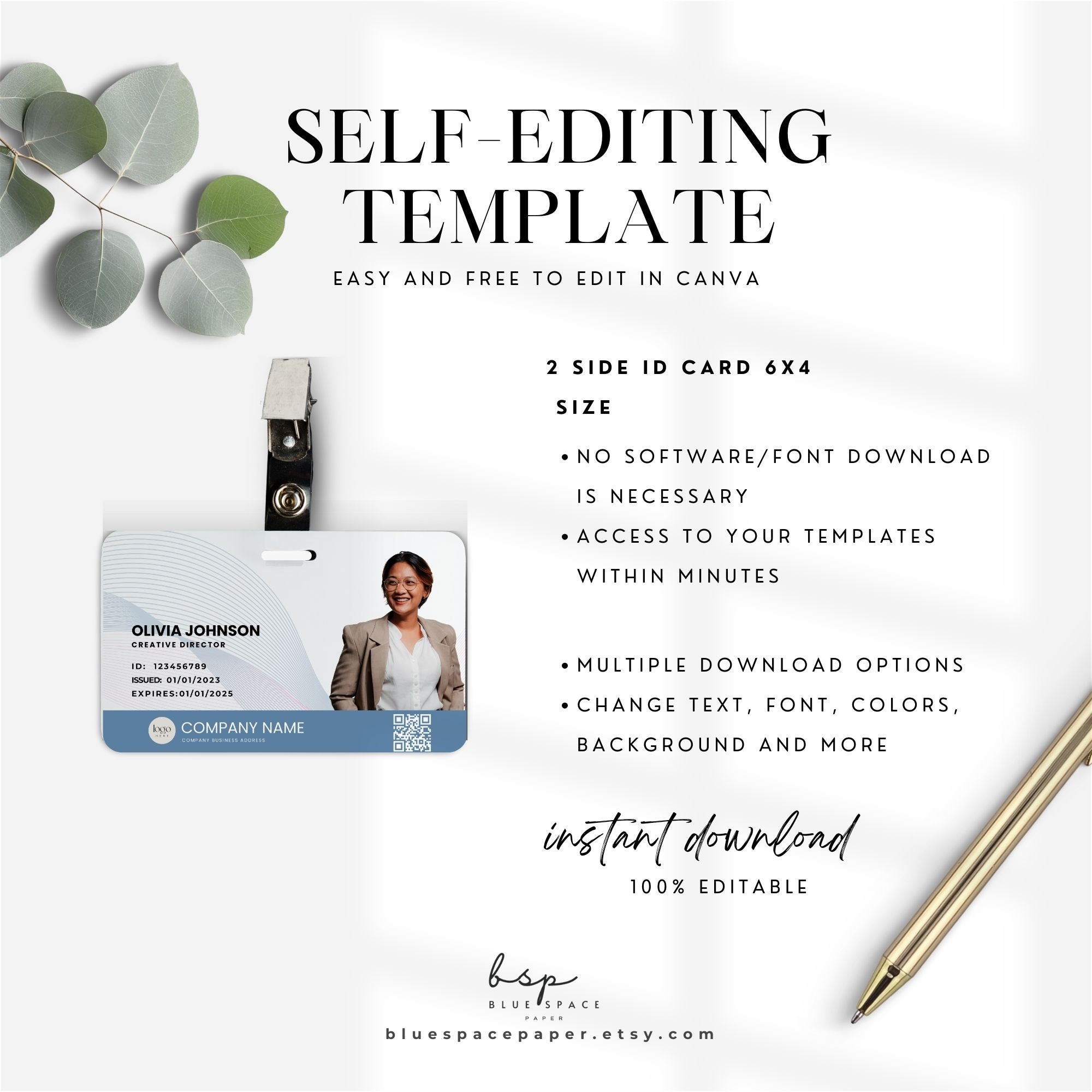 ID Card Template Canva, Editable ID Badge, Corporate Identity Template ...