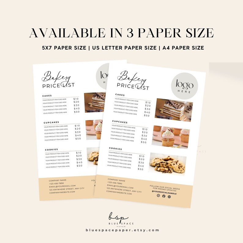 Bakery Price Template, Bakery Menu Template, Bakery Price List Canva ...
