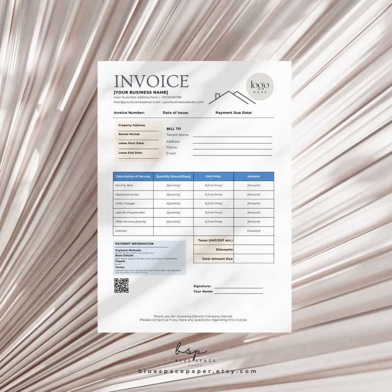 Rental Property Invoice, Airbnb Property Management Invoice, Rent ...
