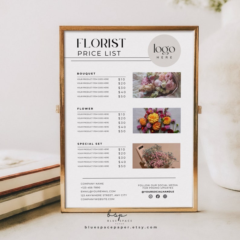 Price List Template Flowers, Florist Price List, Flower Bouquet Price ...