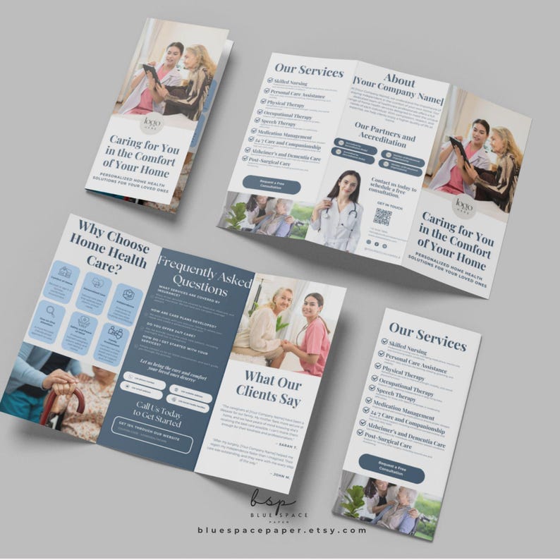 Home Health Care Brochure, Home Care Services Flyer, Trifold Pamphlet ...