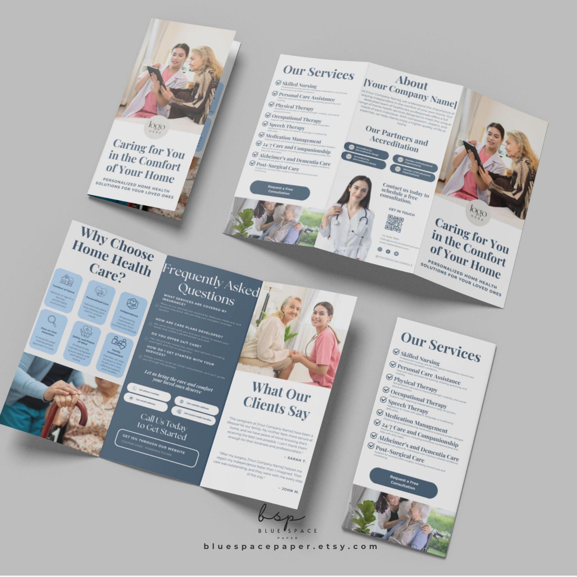 Home Health Care Brochure, Home Care Services Flyer, Trifold Pamphlet ...