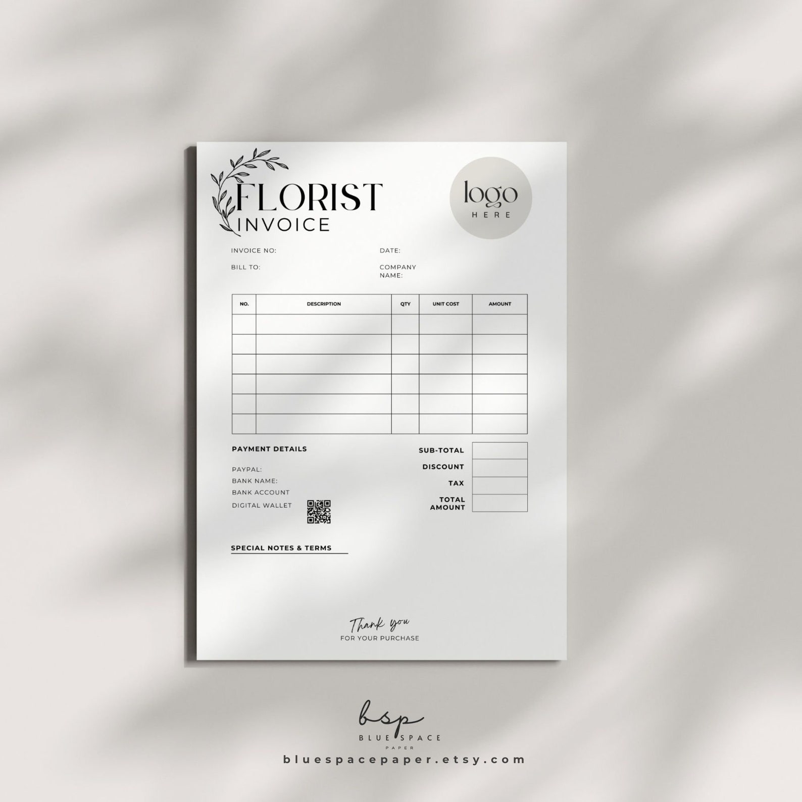 Florist Invoice, Small Business Invoice Customized, Flower Businesses ...