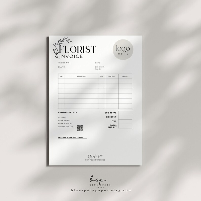 Florist Invoice, Small Business Invoice Customized, Flower Businesses ...