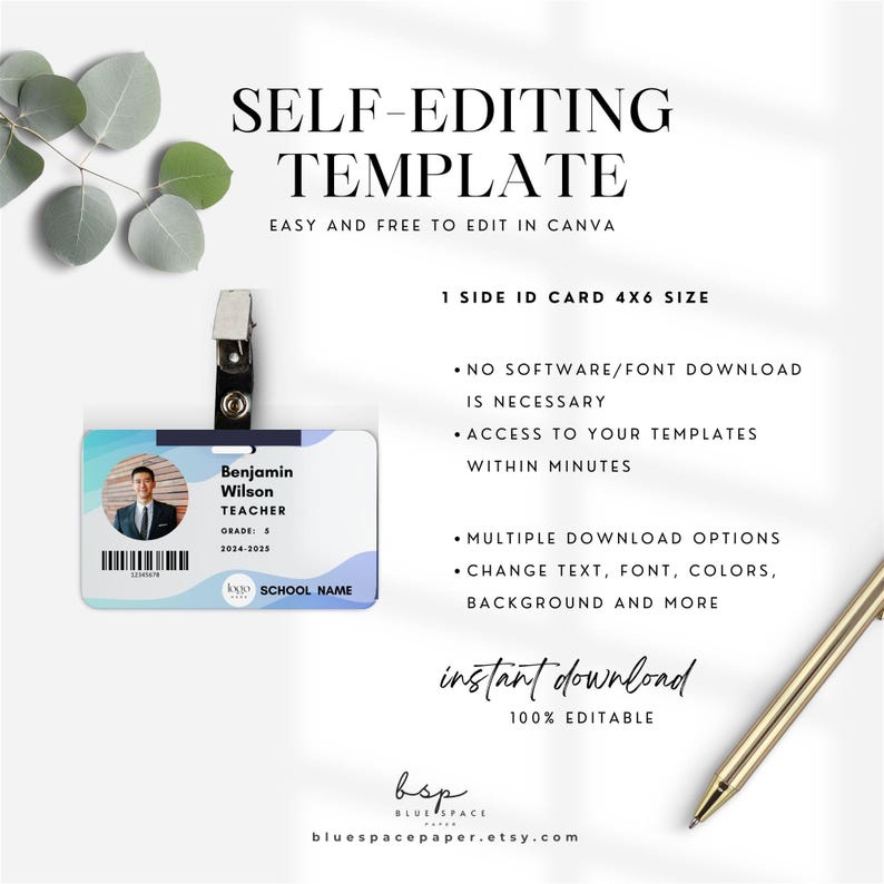 Editable ID Badge, ID Card Template Canva, Customize ID Card, Printable ...