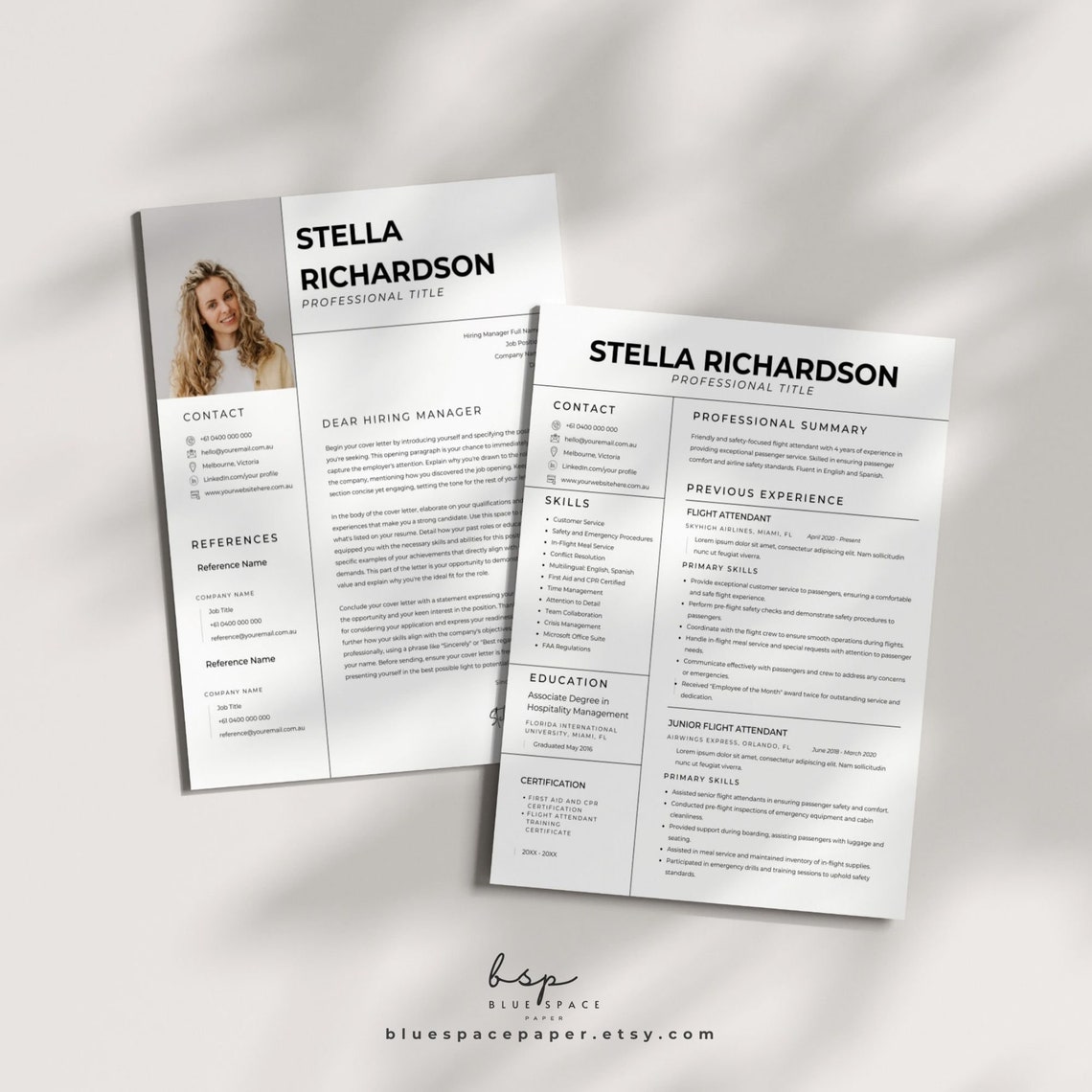 Flight Attendant Resume, CV Template and Cover Letter, Aviation Resume ...