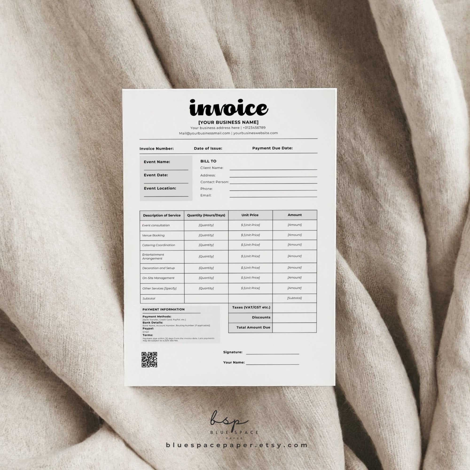 Event Planner Invoice, Event Planning Document, Event Decor Contract ...