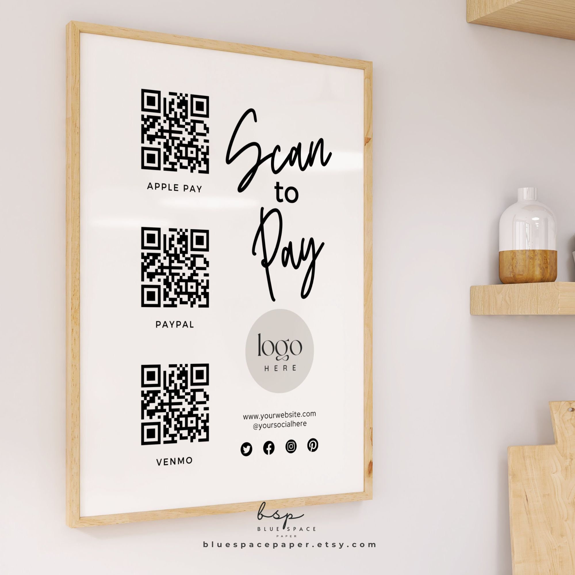 Market Payment Sign, Printable QR Code Sign Business With Logo, Craft ...