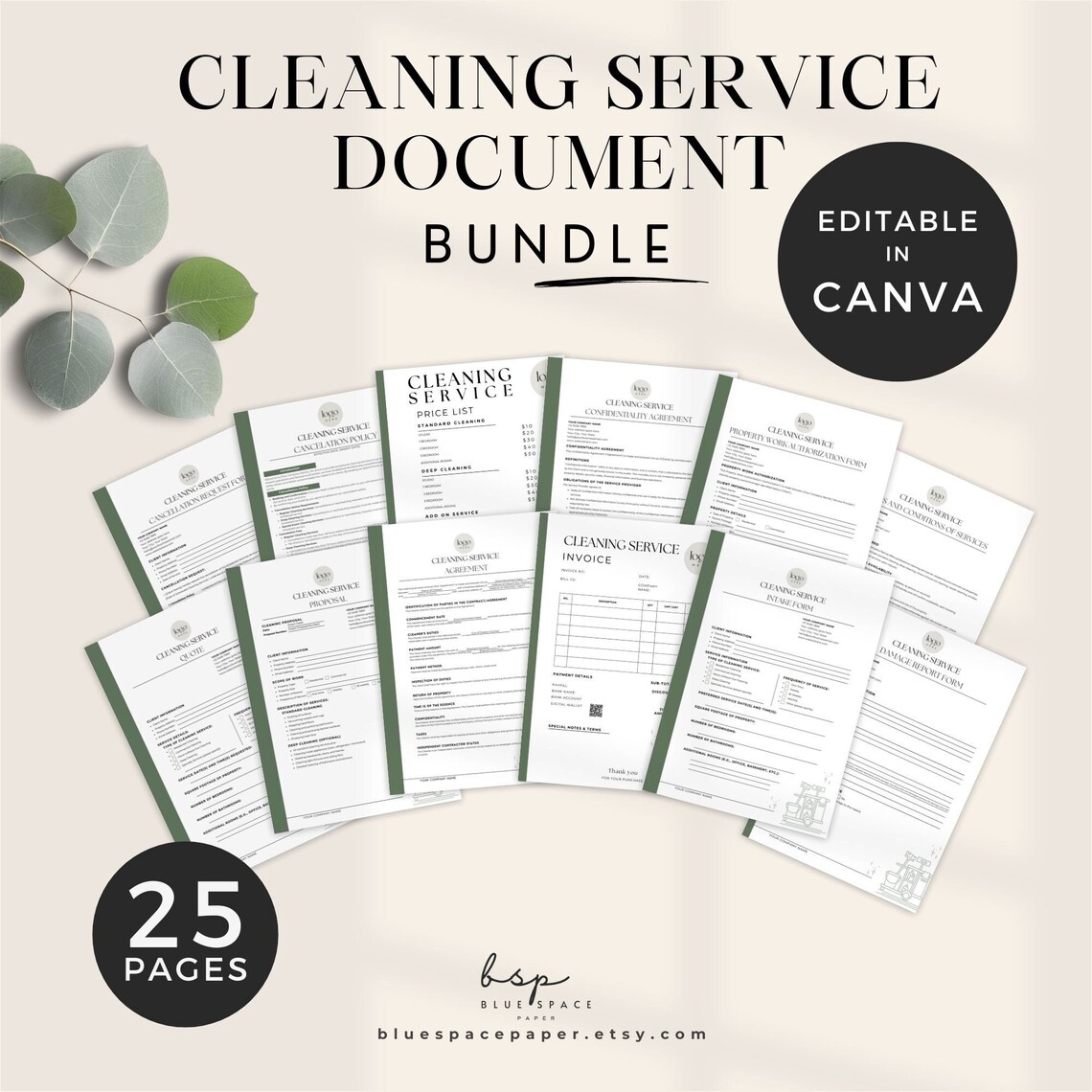 Cleaning Service Agreement Bundle, Cleaning Business Forms Bundle ...