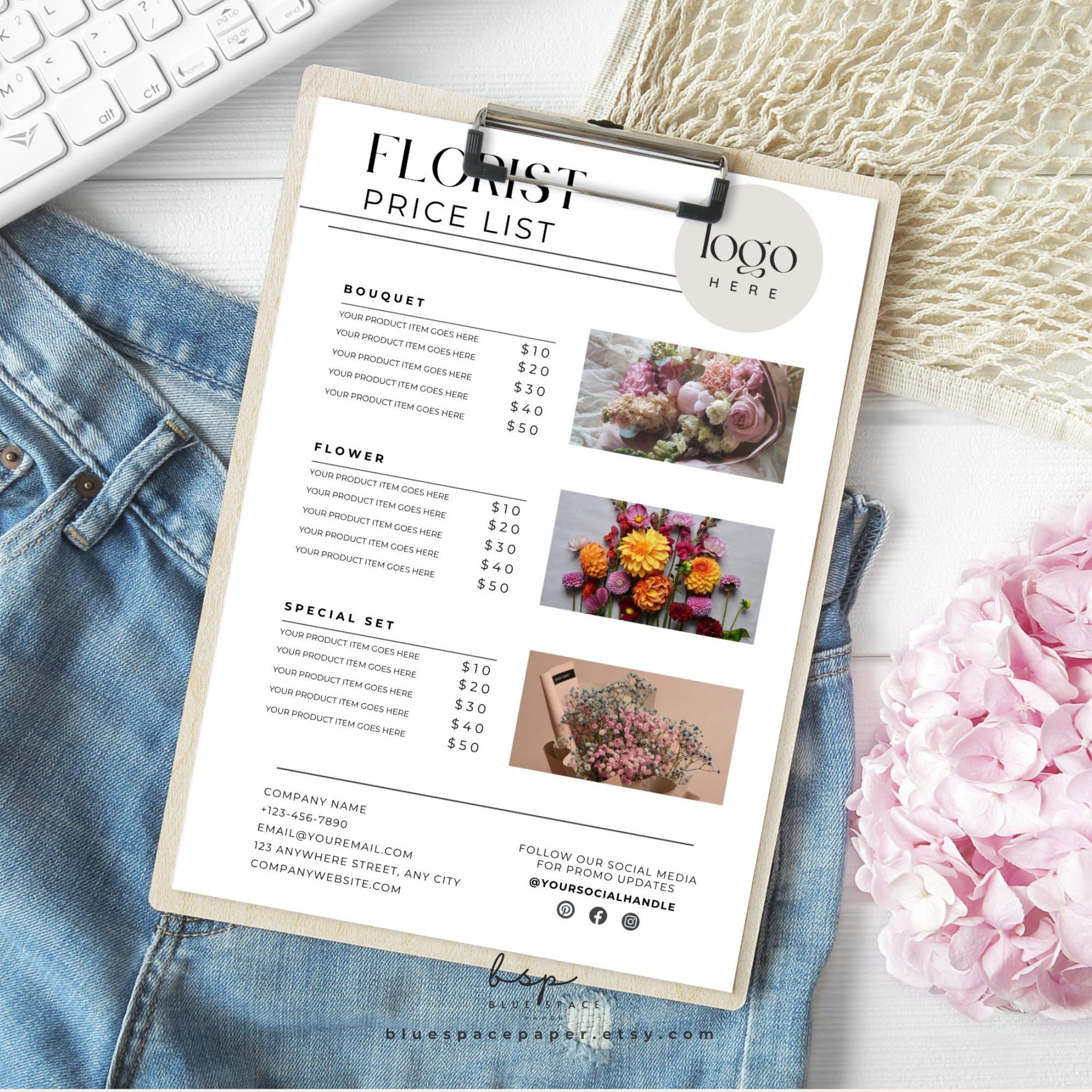 Price List Template Flowers, Florist Price List, Flower Bouquet Price ...
