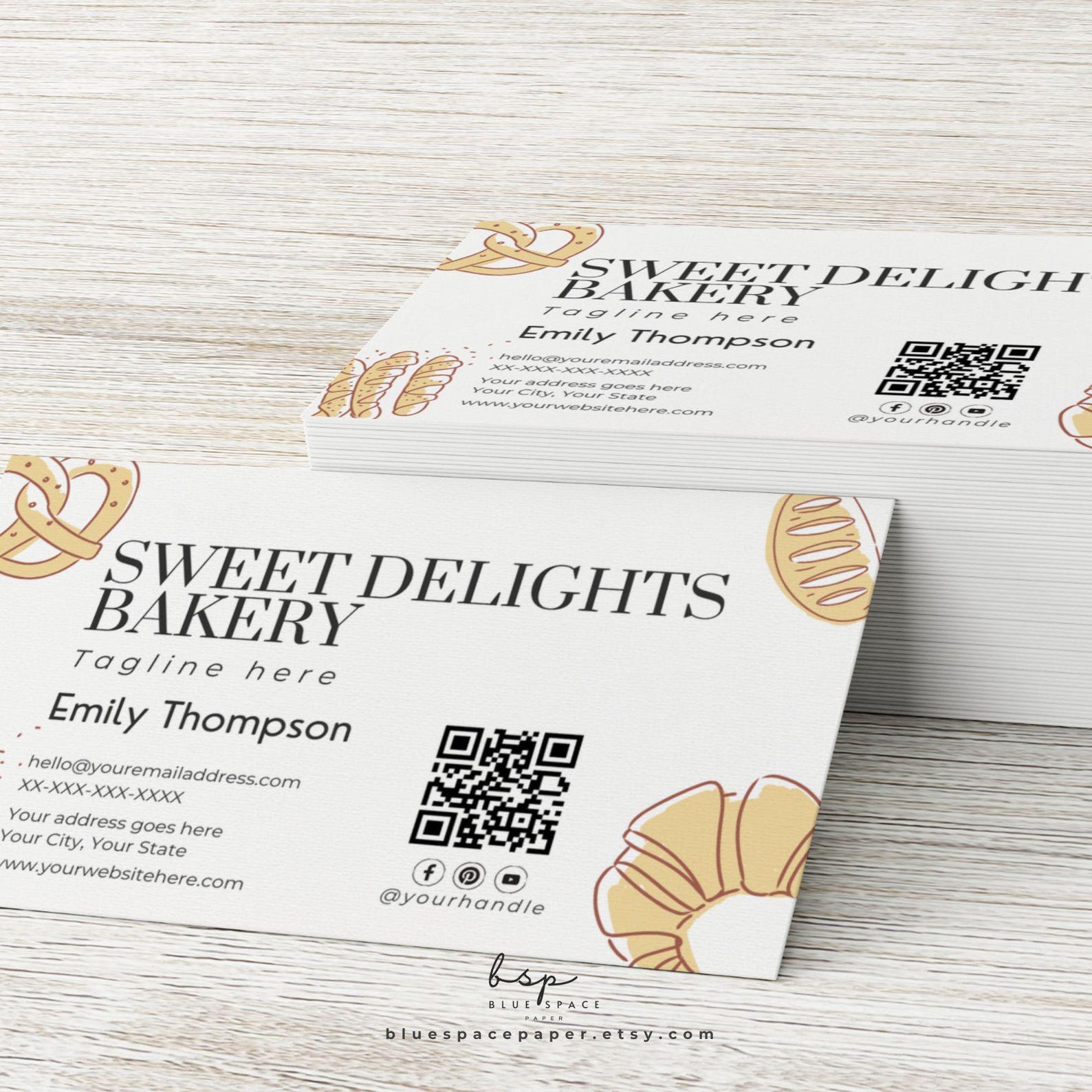 Bakery Business Cards Boho, Editable QR Code Template, DIY Business ...