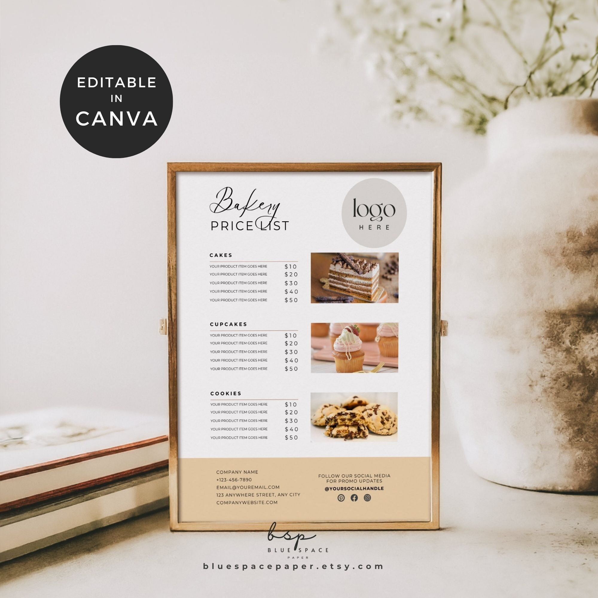 Bakery Price Template, Bakery Menu Template, Bakery Price List Canva ...