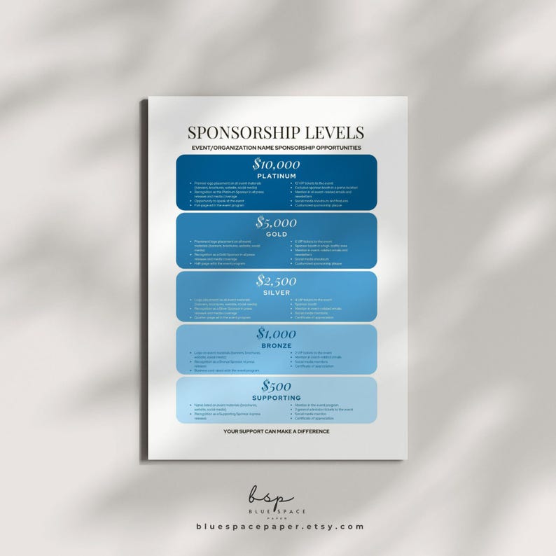 Sponsorship Levels Flyer, DIY Flyer Template, PTA Sponsorship Levels ...