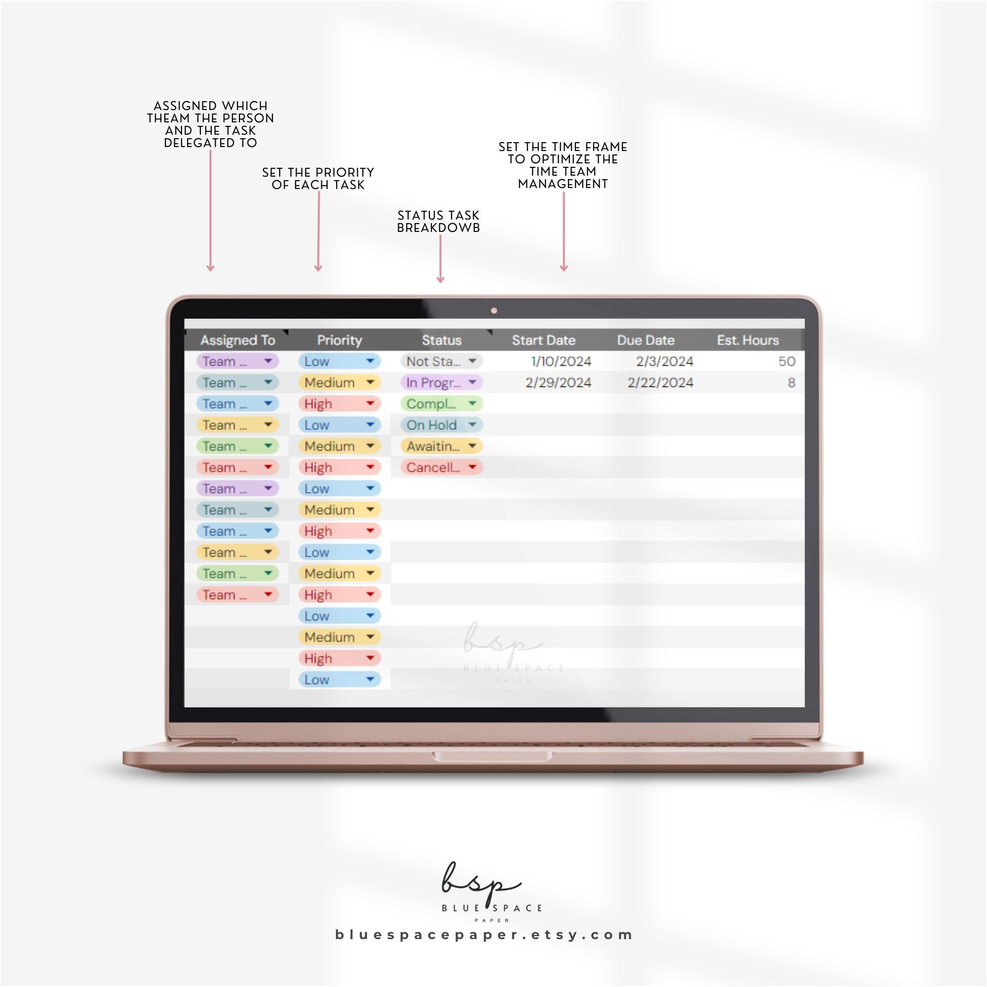 Team Task Tracker, Project Management Template, Priority Matrix, Team ...