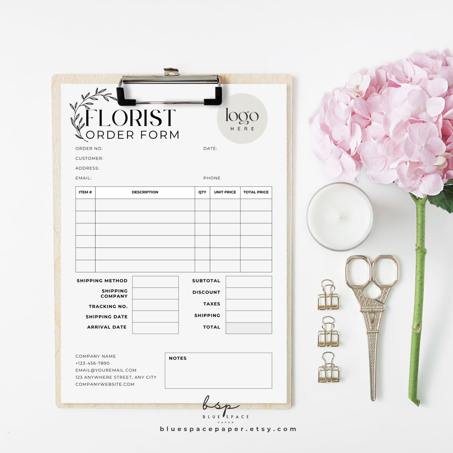 Florist Order Form Template, Custom Order Form, Small Business Order ...
