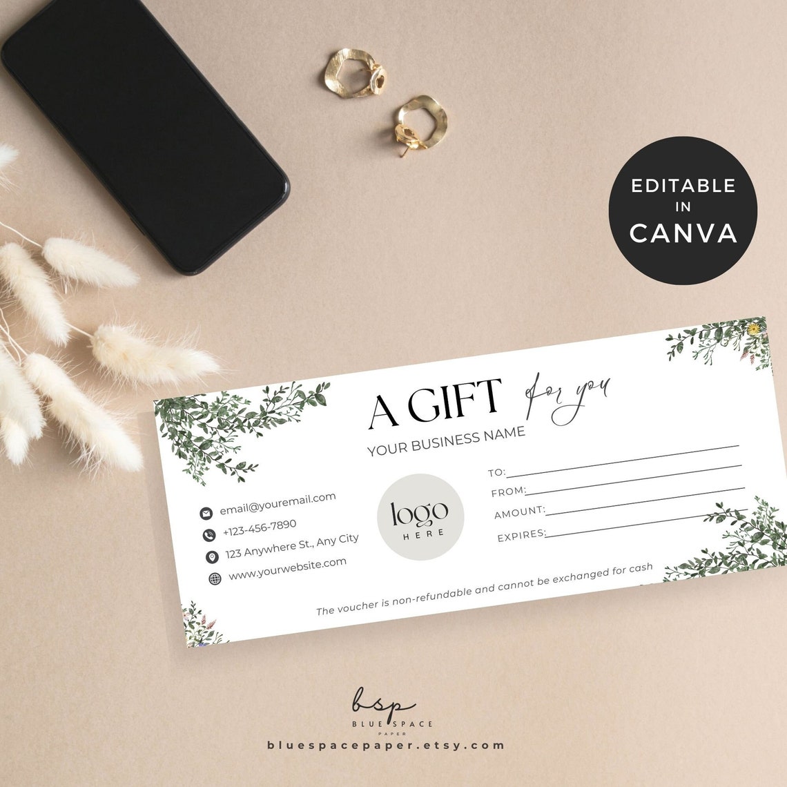 Hair Salon Gift Voucher, Printable Gift Certificate Salon, Editable ...
