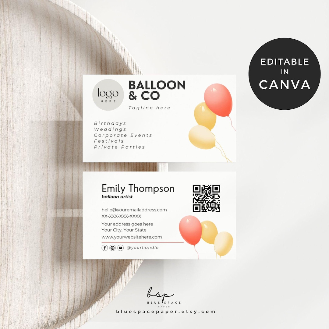 Balloon Artist Business Card, QR Code Business Card, Balloon Decor ...