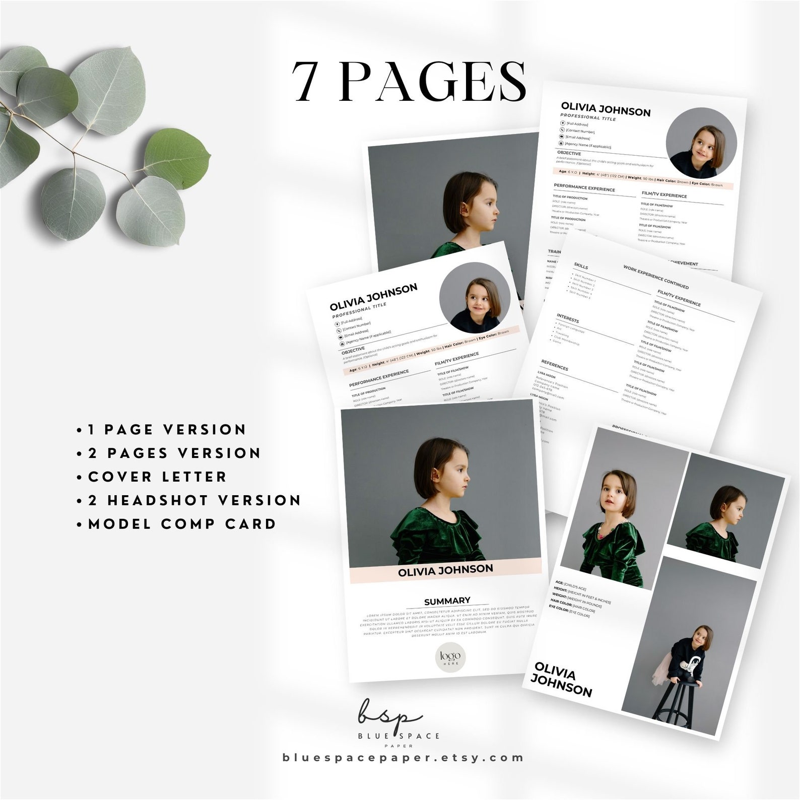 Child Actor Resume Template, Headshot Template, CV Template and Cover ...