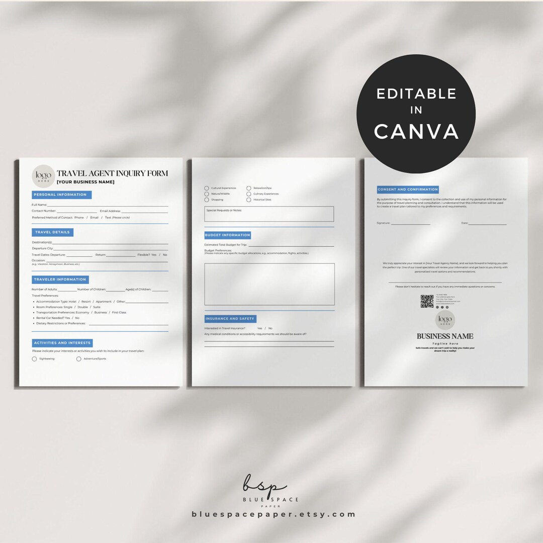 Travel Agent Inquiry Form, Travel Agent Intake Form, Travel Advisor ...