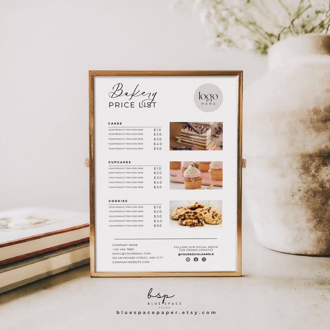 Bakery Price Sheet, Bakery Price Template, Bakery Menu Template, Cake ...