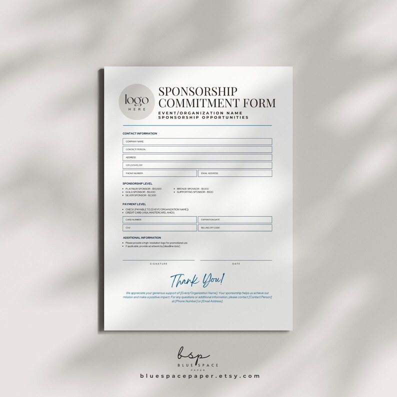 Sponsorship Levels Form, Donation Template, Sponsorship Package ...