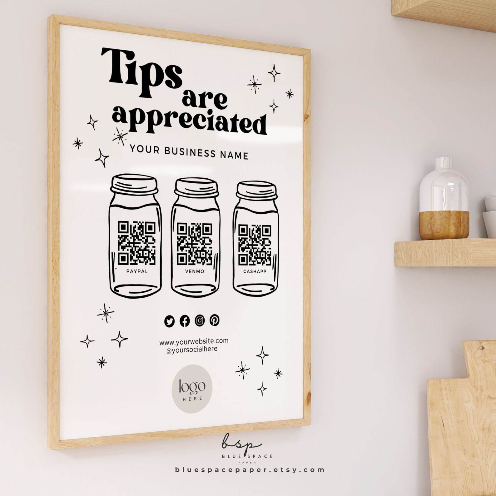 QR Code Sign Tips, Printable Virtual Tip Jar Sign, Cashapp and Venmo ...