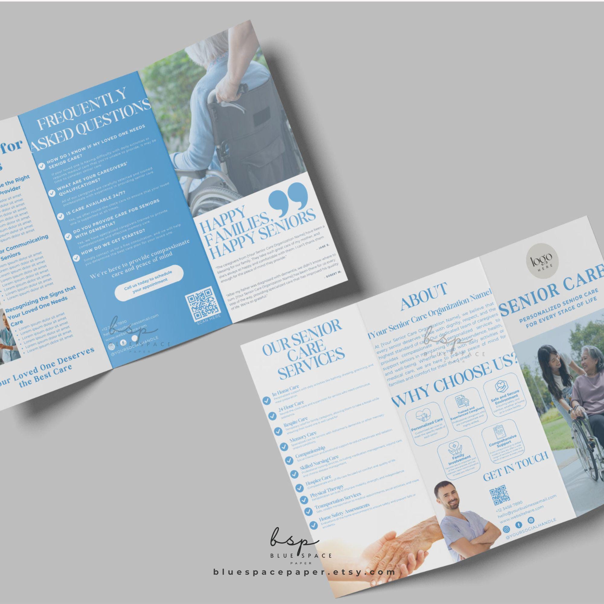 Senior Care Brochure, Home Health Care Brochure, Trifold Pamphlet ...