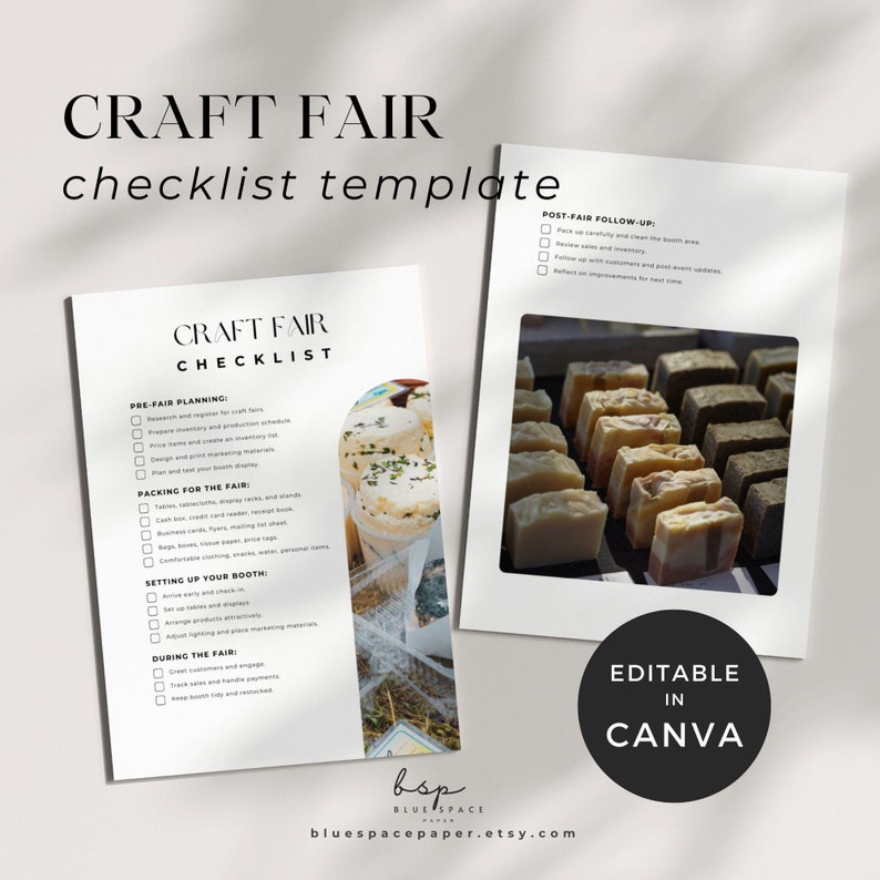 Craft Fair Checklist, Craft Show Checklist, Trade Show Planner, Craft Show Tracker, Handmade ...