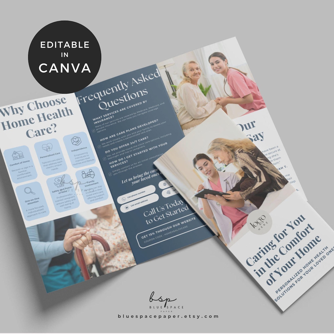 Home Health Care Brochure, Home Care Services Flyer, Trifold Pamphlet ...