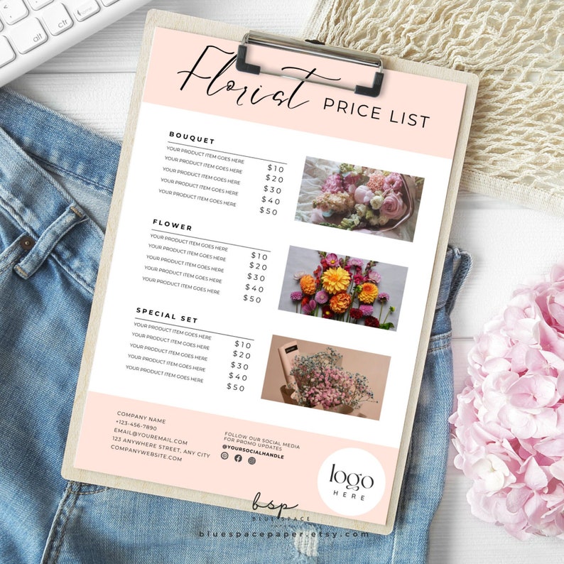Florist Price List, Flower Bouquet Price List, Floral Flyer Template ...