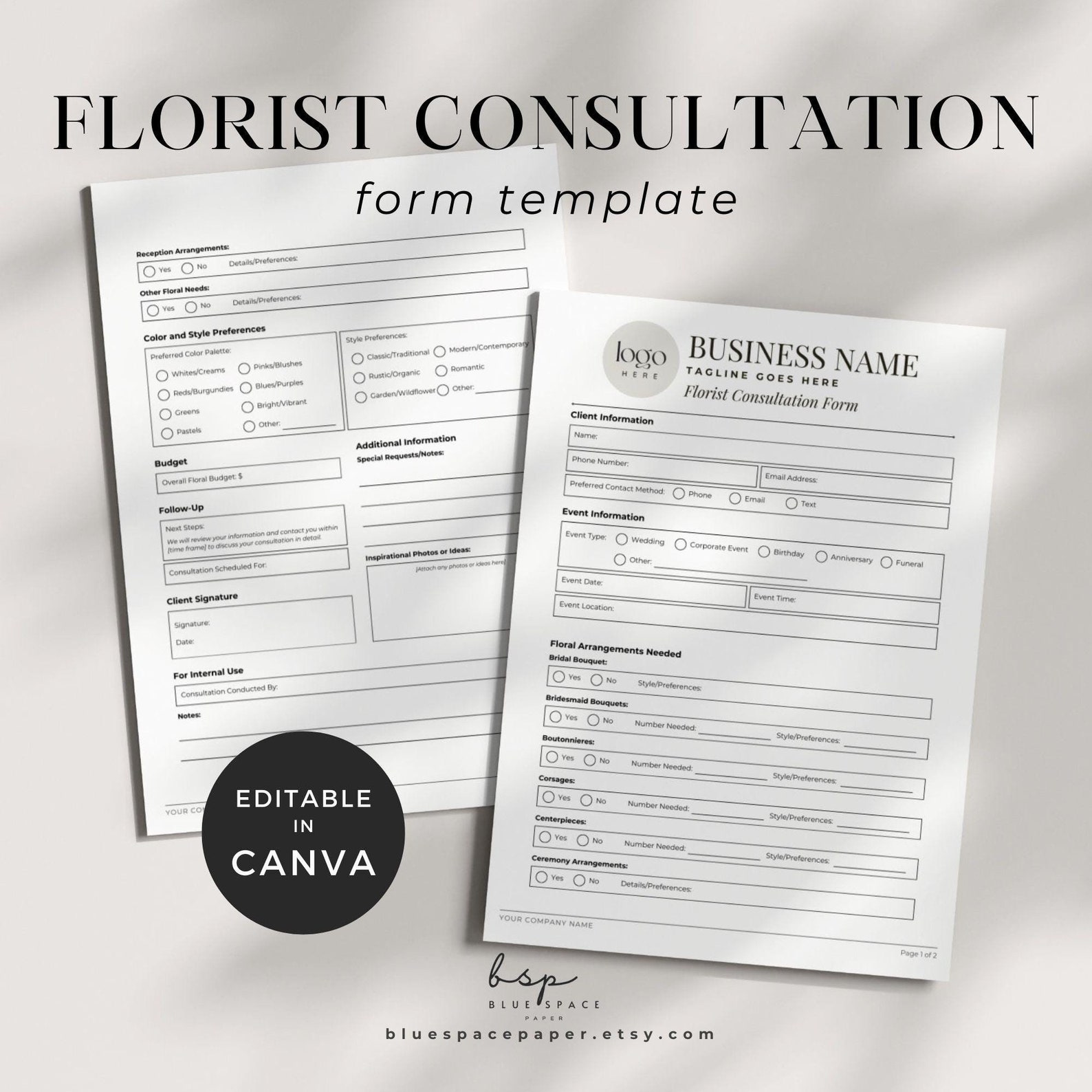 Florist Consultation, Florist Business Template Canva, Client ...