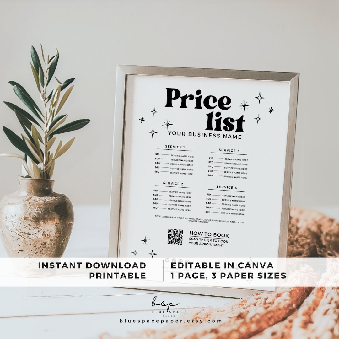 Price List for Craft Fair, Price Sheet Template, DIY Price List ...