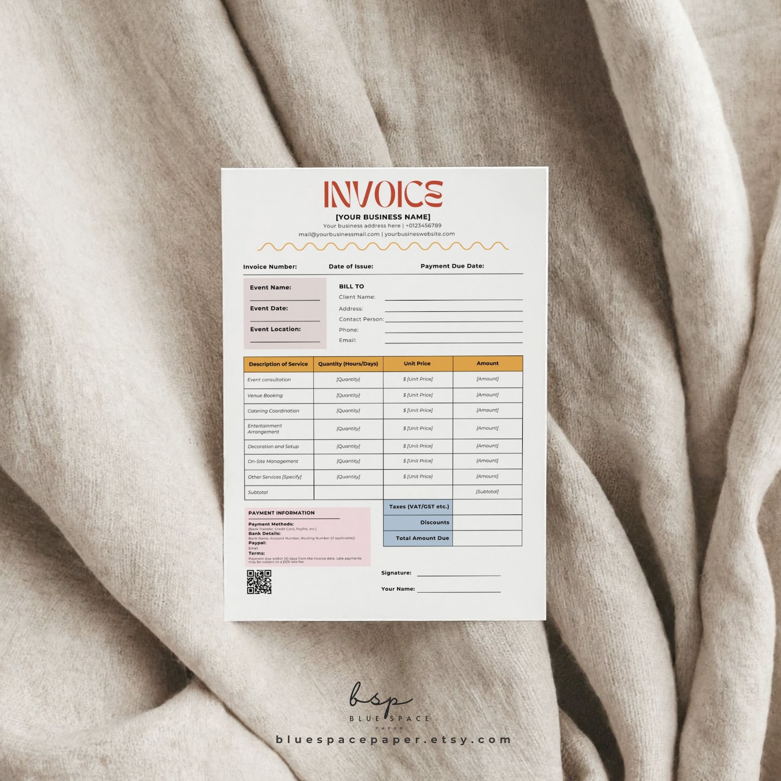 Event Planning Invoice, Invoice Receipt Template, Editable Invoice ...