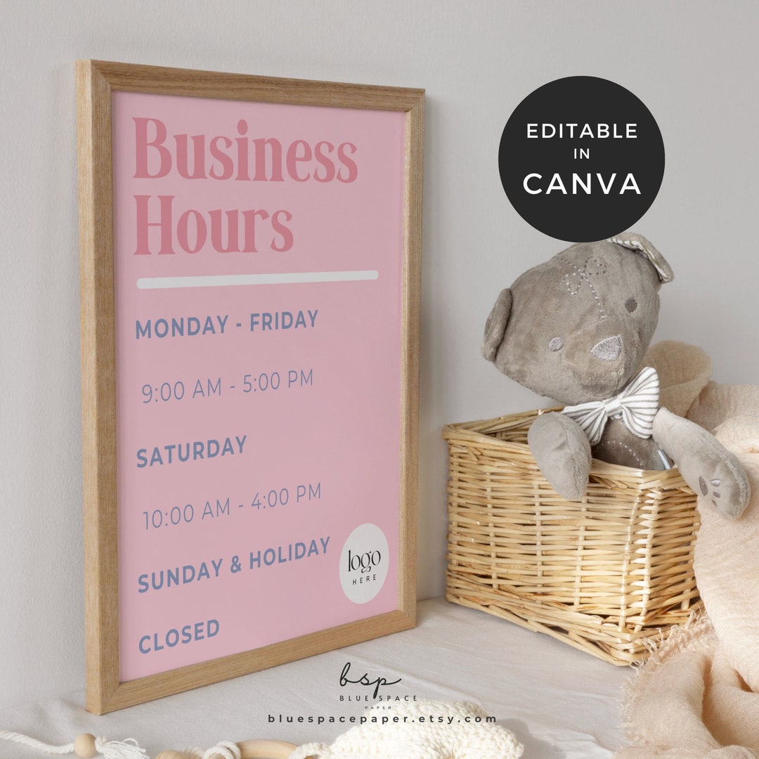 Business Hours Sign Editable Printable Template, Shop Opening Times ...