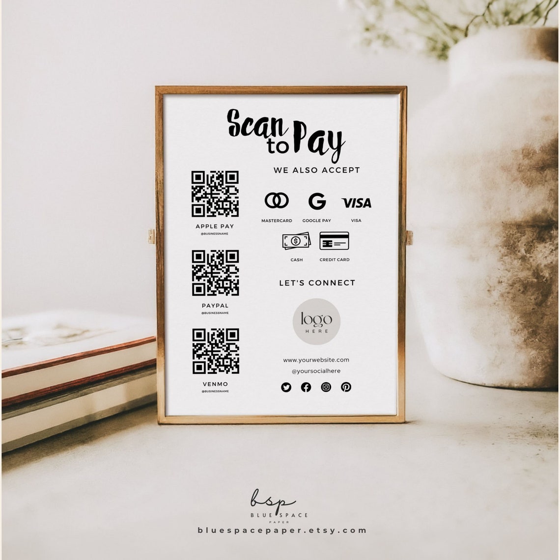 Craft Show Payment Sign, Vendor Display Stand, Custom Payment Sign, QR ...