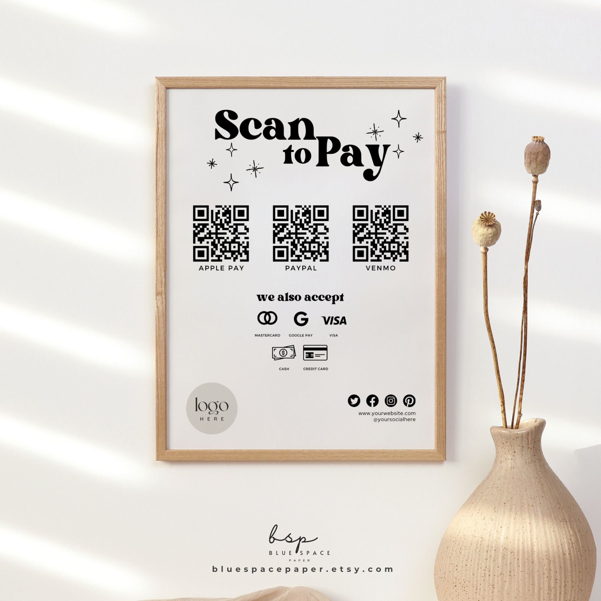 Forms of Payment Sign, Craft Show Payment Sign for Market, 3 QR Code ...
