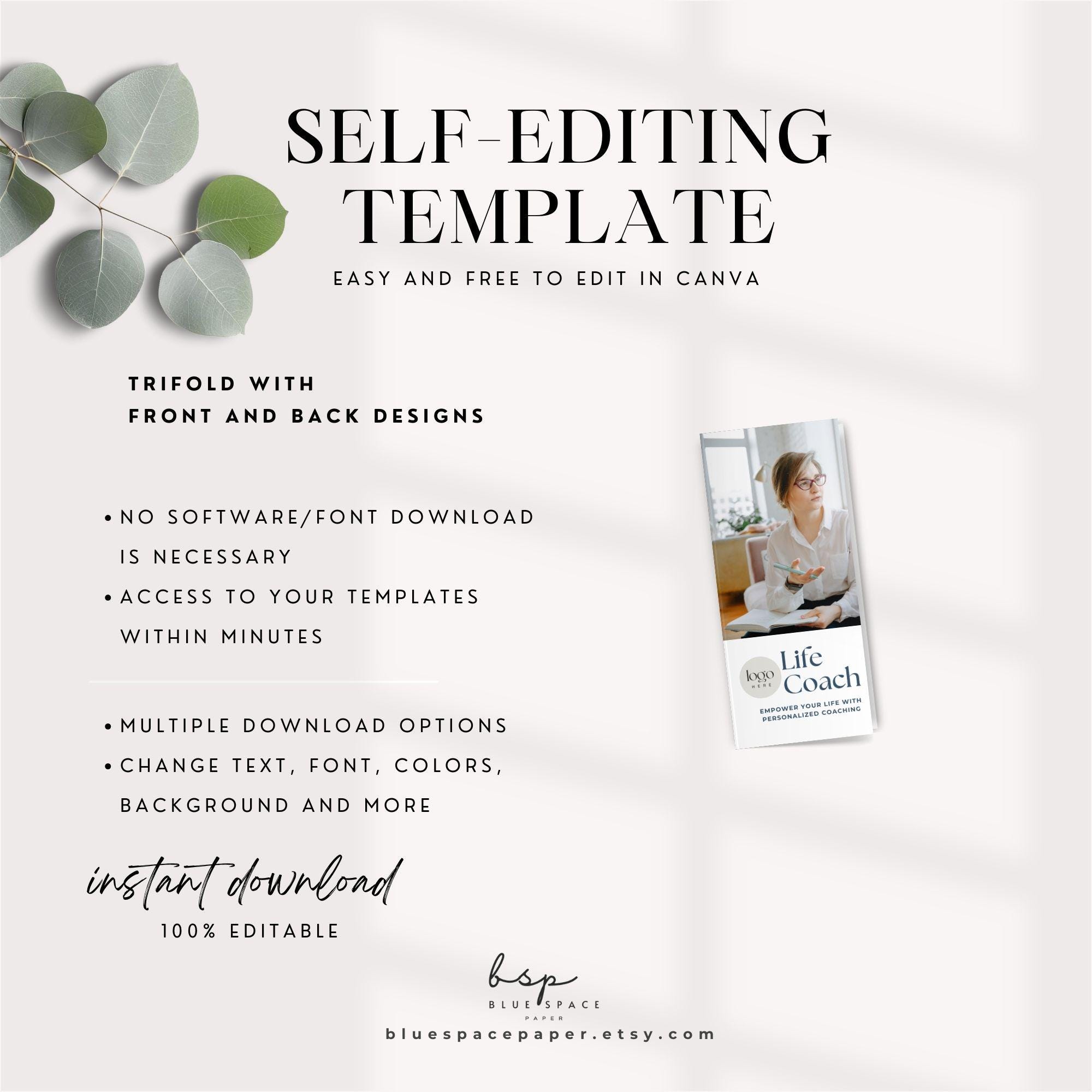 Coaching Brochure, Life Coach Brochure Template Canva, DIY Flyer ...