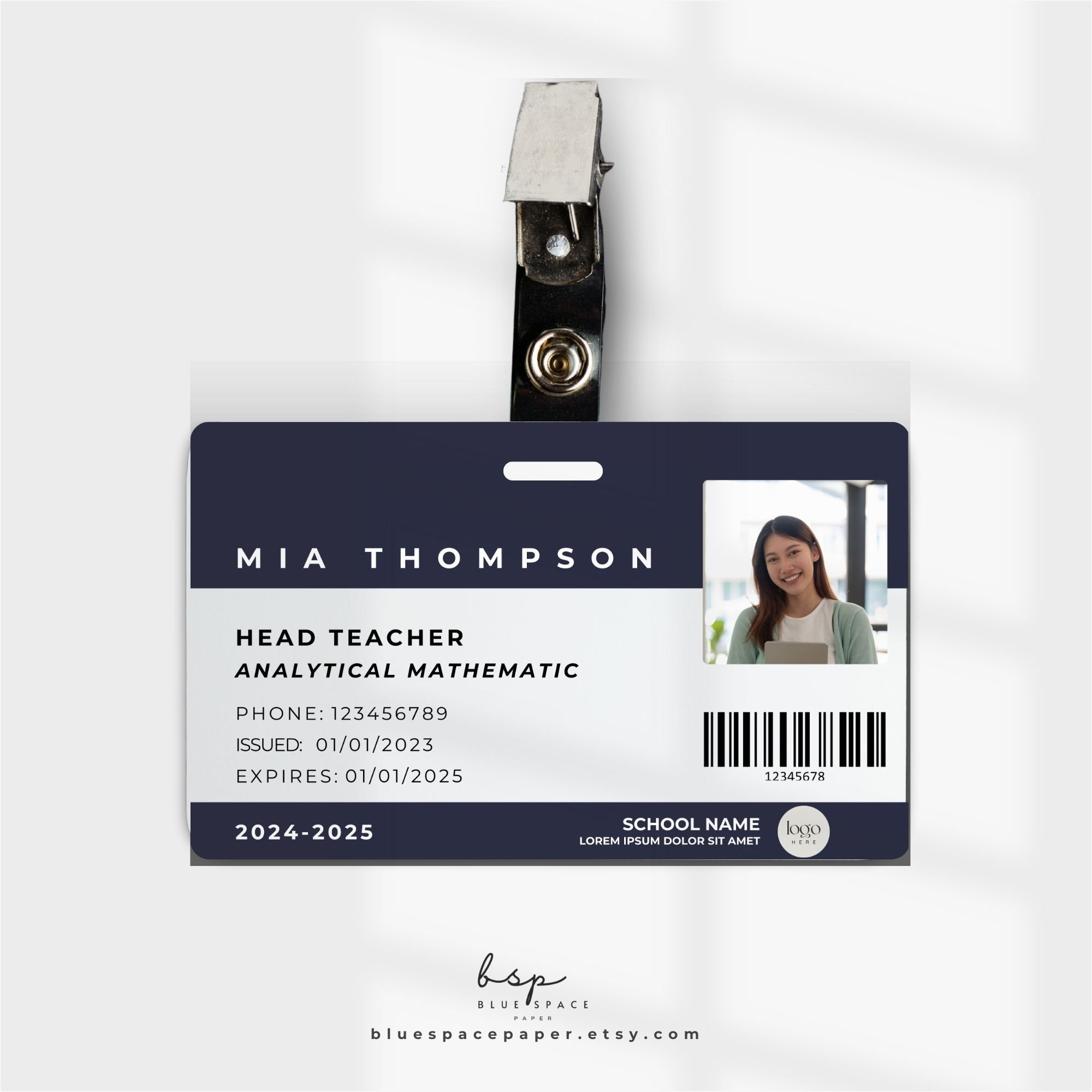 Printable Teacher Id Card, Editable ID Badge, ID Card Template Canva, Customize ID Card ...