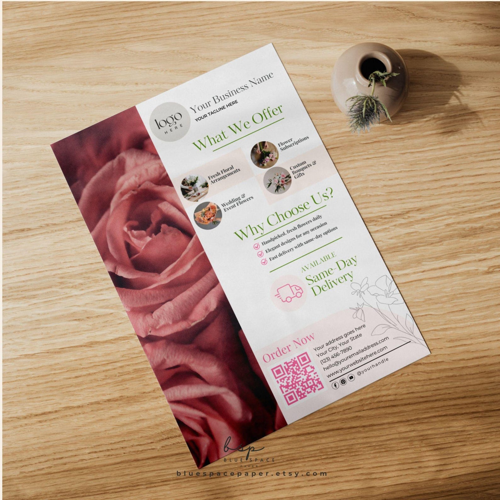 Florist Business Flyer, Rose Bouquet Flyer, Flower Shop Flyer, Florist ...