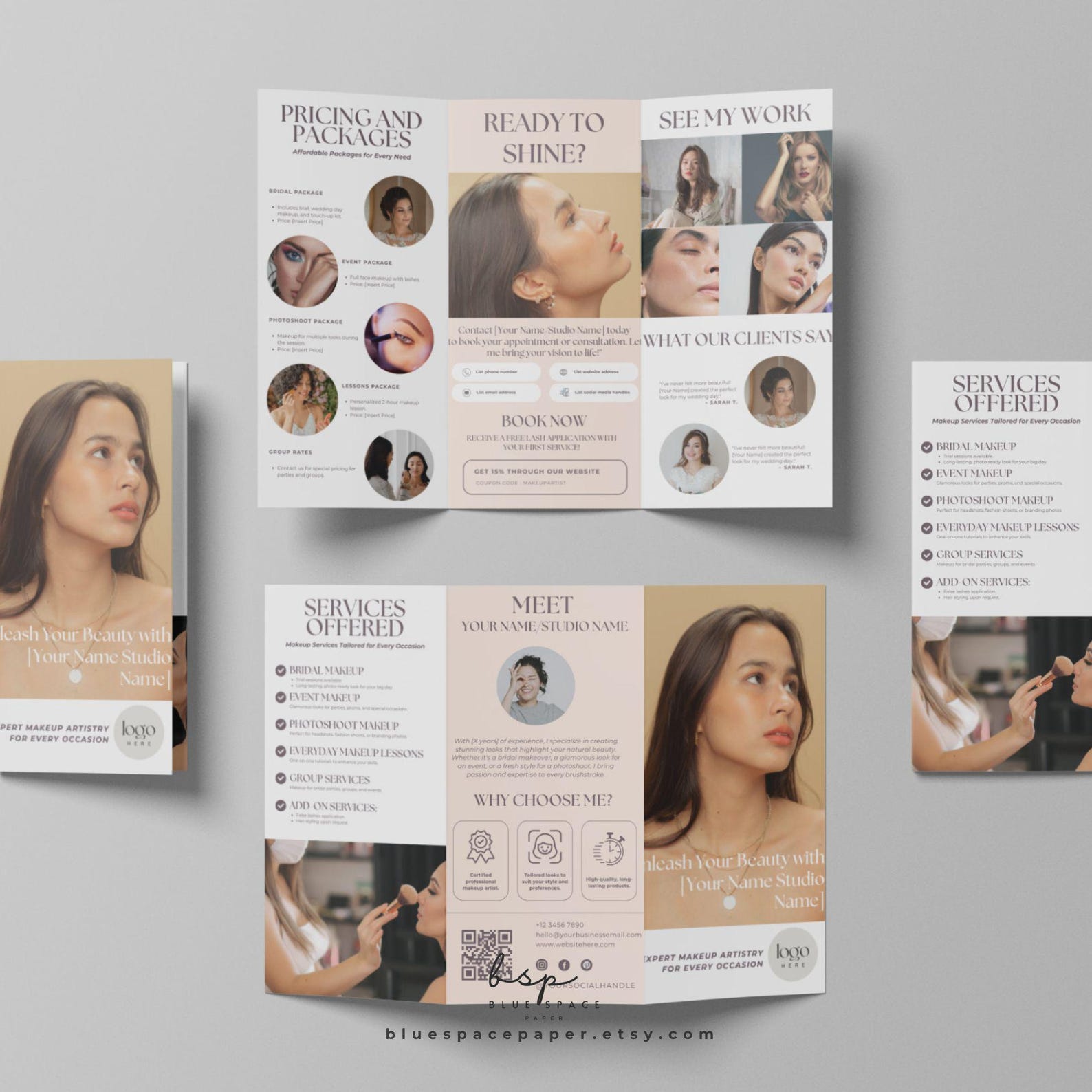 Makeup Artist Brochure, Wedding Hair and Makeup Menu, Trifold Pamphlet ...