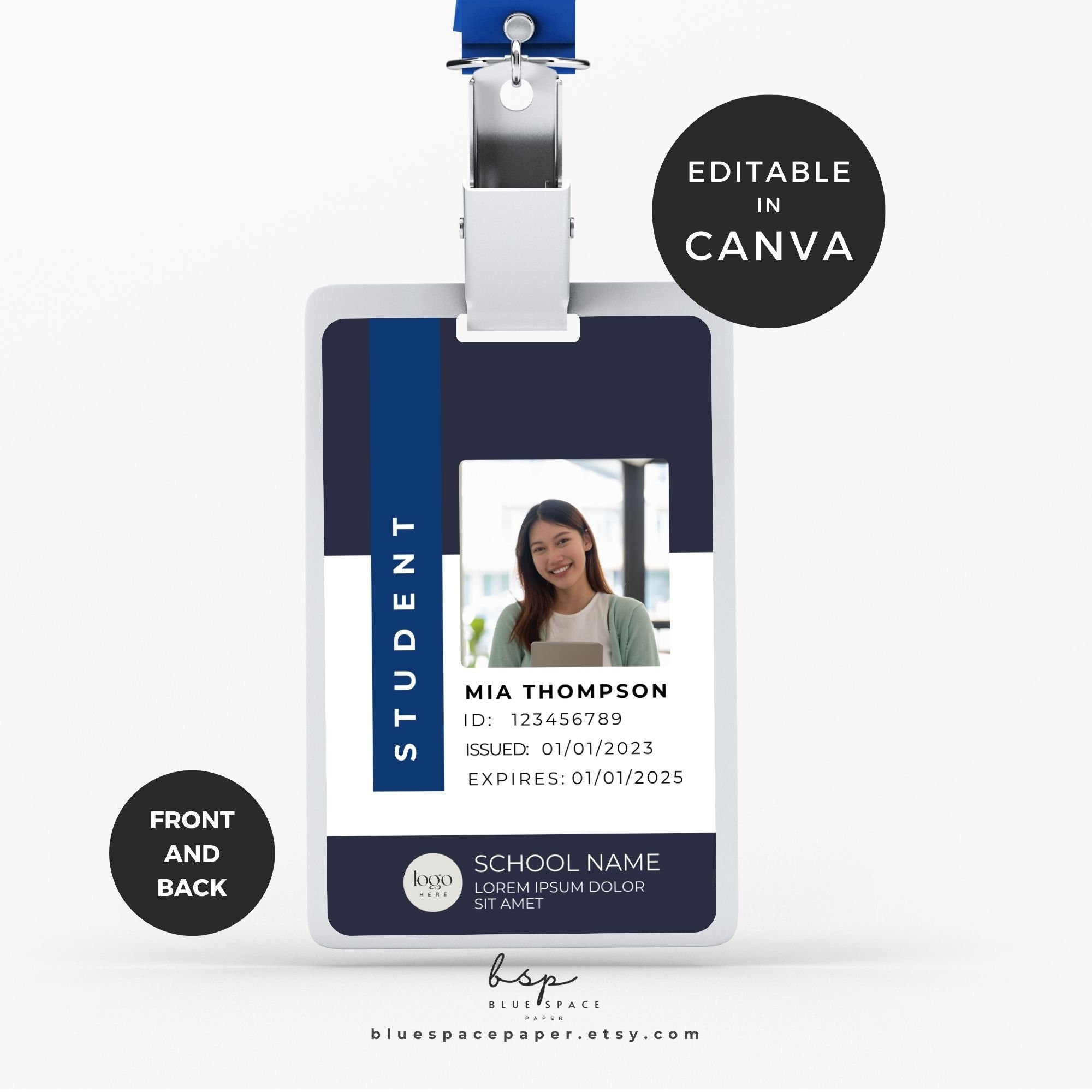 ID Card Template Canva, Editable Id Badge, College Student Id Card ...