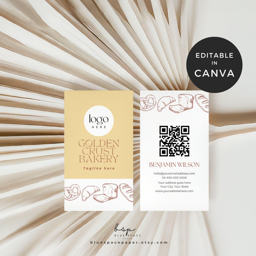 Bakery Business Cards Boho, Editable QR Code Template Business Card ...