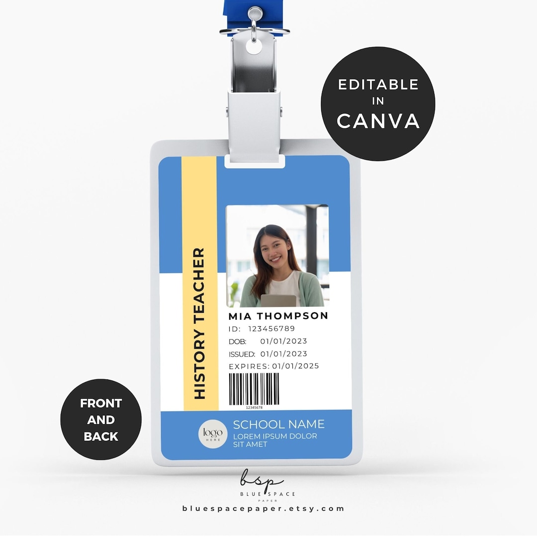 Homeschool Teacher ID Card, Editable Id Badge, ID Card Template Canva ...