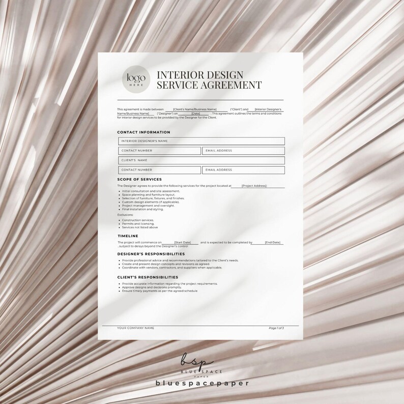 Service Agreement for Interior Designers Canva, Interior Design Service ...