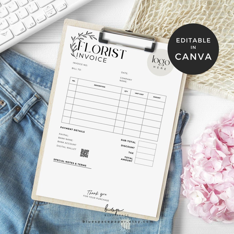 Florist Invoice, Small Business Invoice Customized, Flower Businesses ...