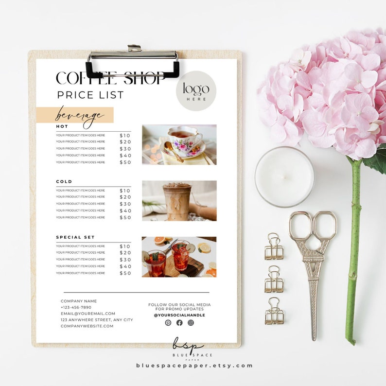 Coffee Shop Price List, Cafe Menu Template, Bakery Menu Template ...