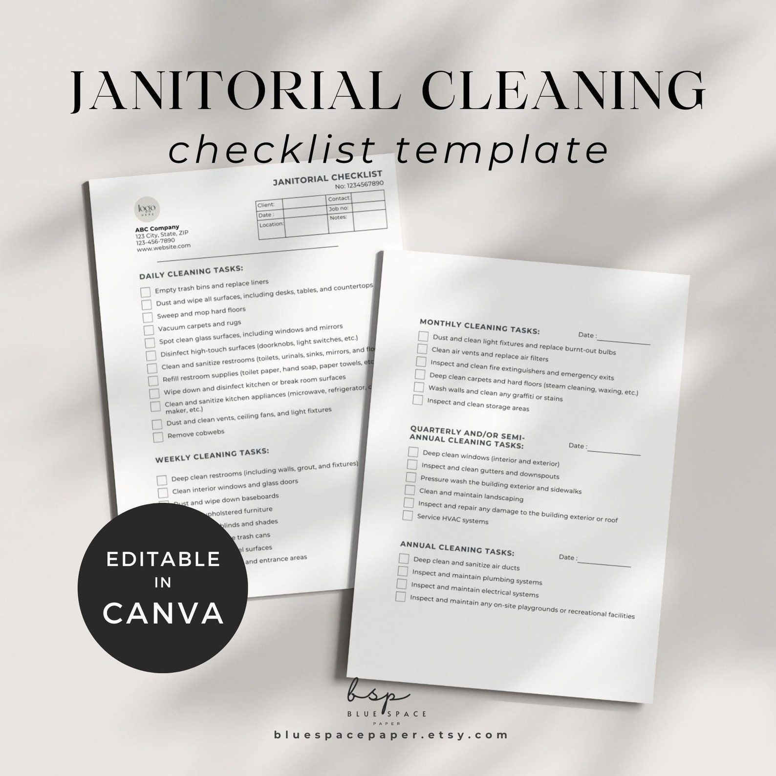Janitorial Cleaning Checklist, Professional Cleaning Checklist ...